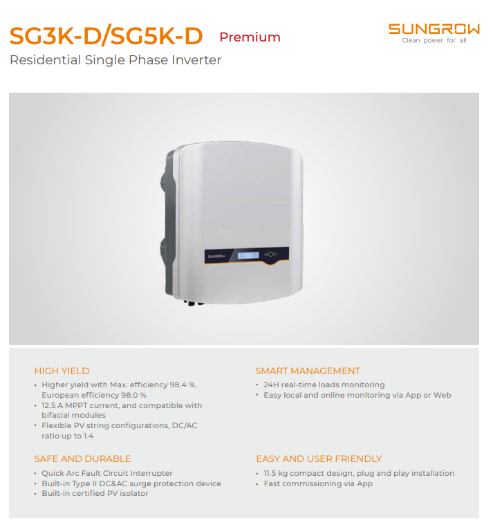 Sungrow 3kW 5kW Premium Datasheet | Resources | Pure Electric